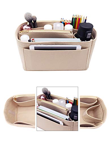 LEXSION Felt Purse Bag Organizer Insert with zipper Bag Tote Shaper Fit Speedy Neverful PM MM, 2-Beige, XL