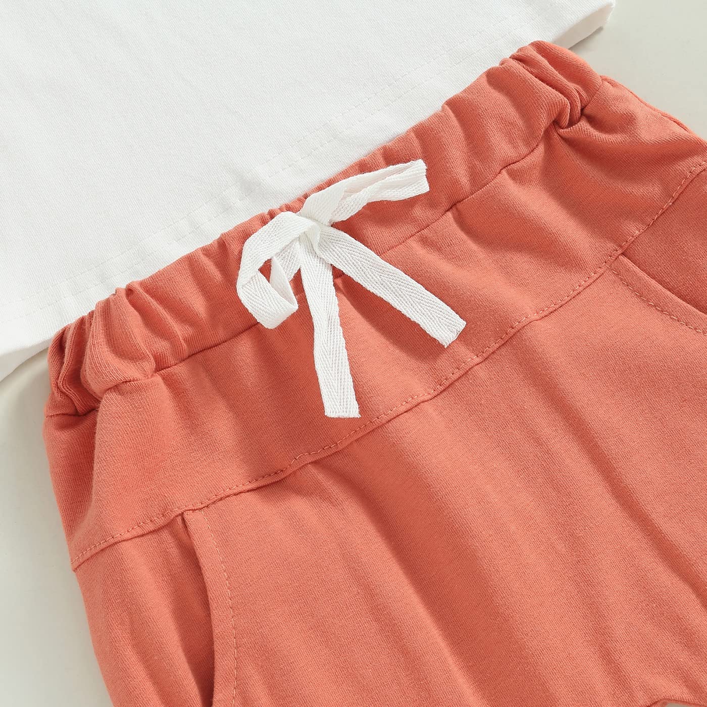 Fsadfeas Baby Boy Valentines Day Outfit Short Sleeve Lover Boy Print T-Shirt Solid Color Jogger Pants Set 2Pcs Summer Clothes (Loved White+Orange,0-6 Months)