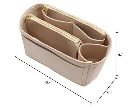 LEXSION Felt Purse Bag Organizer Insert with zipper Bag Tote Shaper Fit Speedy Neverful PM MM, 2-Beige, XL