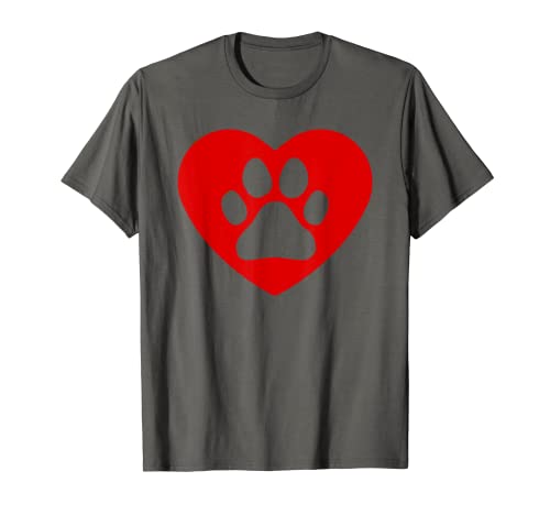 Dog Paw Love Red Heart for Dog Lovers Canine Paw Love T-Shirt