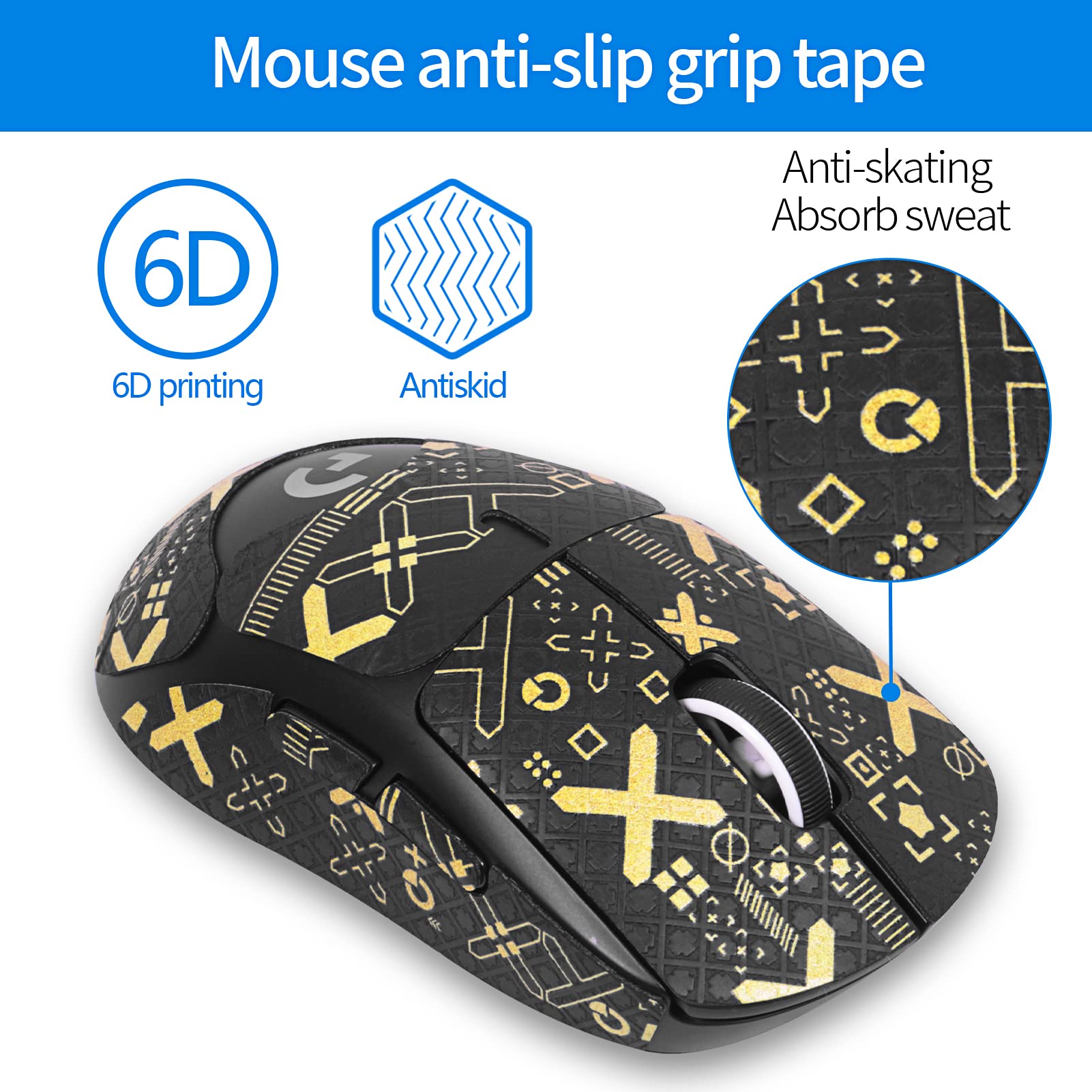 JHK Mouse Grip Tape Mouse Grip for L ogitech GPro Wireless GPW 2.0 Gaming Mouse Skins, Sweat Absorption, Non-Slip, Easy to Tear Without Leaving Adhesive (All, Black/Yellow)