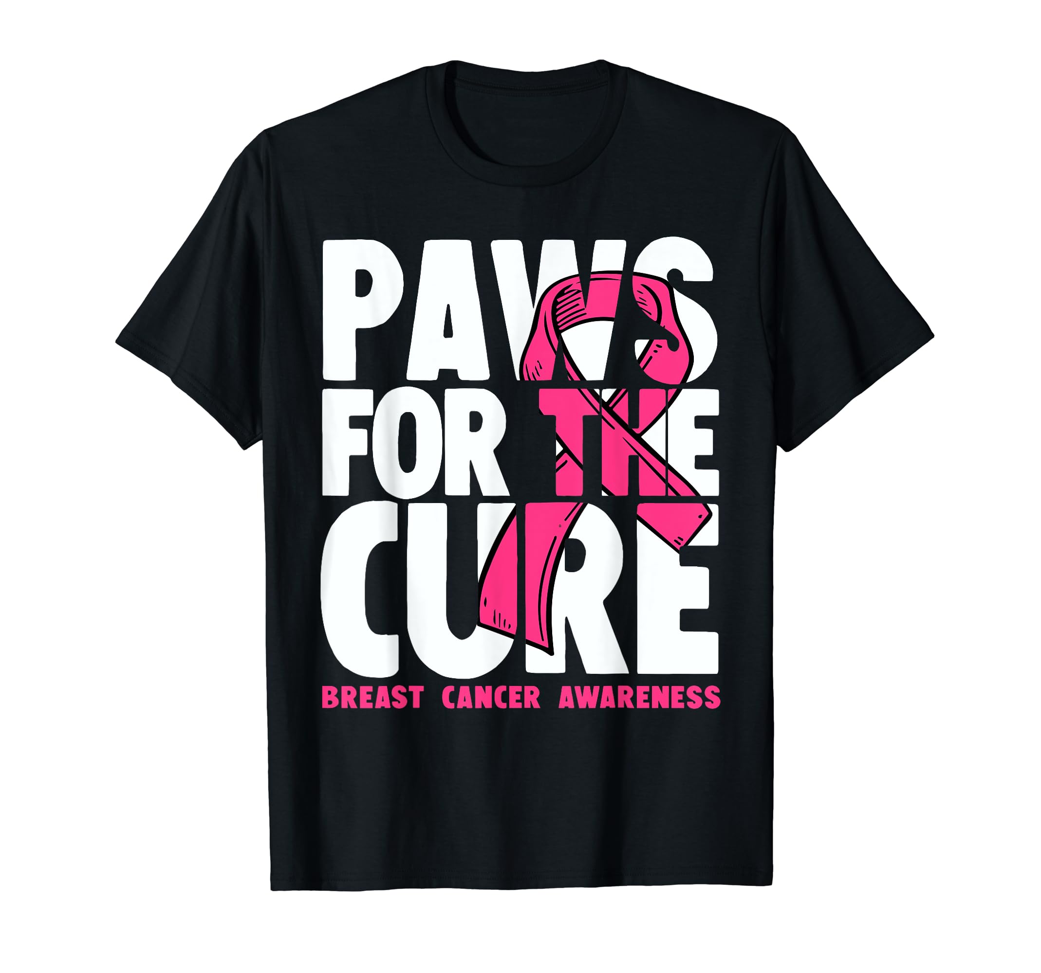 Womens Dog Paw Print Puppy Lover Breast Cancer Awareness Tee T-Shirt