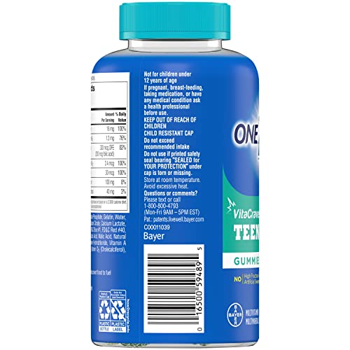ONE A DAY Teen for Him Multivitamin Gummies Supplement with Vitamins A, C, E, B3, B6, B12, Calcium, and Vitamin D, 150 Count