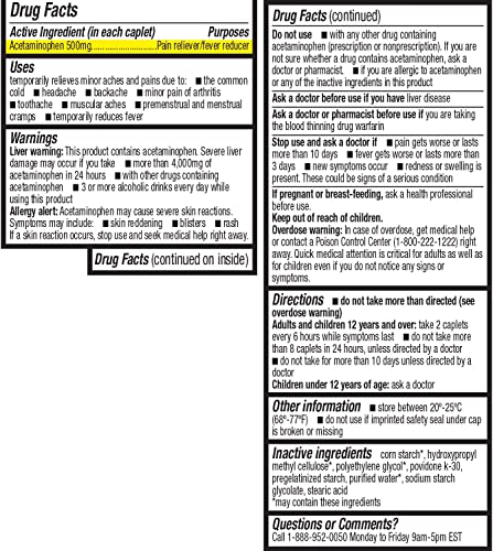 HealthA2Z® Extra Strength | Pain Relief | 100 Caplets | Acetaminophen 500mg | Contains No Aspirin | Fever Reducer | Pain Reliever