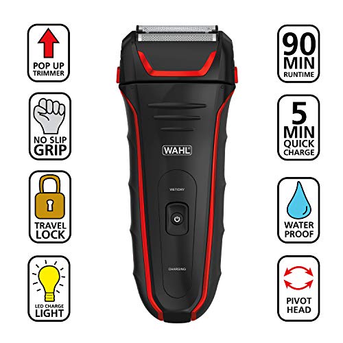 Wahl Clean & Close Electric Razor Rechargeable Wet/Dry Waterproof Electric Shaver for Cordless Men's Grooming & Beard Trimming - Lithium Ion with Long Run Time & Quick Charge β Model 7064