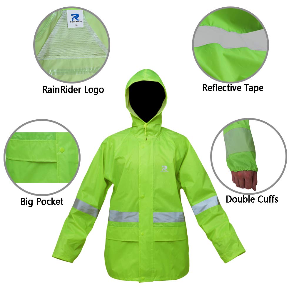 RainRider Rain Coat for Men Women Waterproof Hi-Vis Rain Suits Gear Jacket with Pants Workwear (Hi-Vis,XXX-Large)