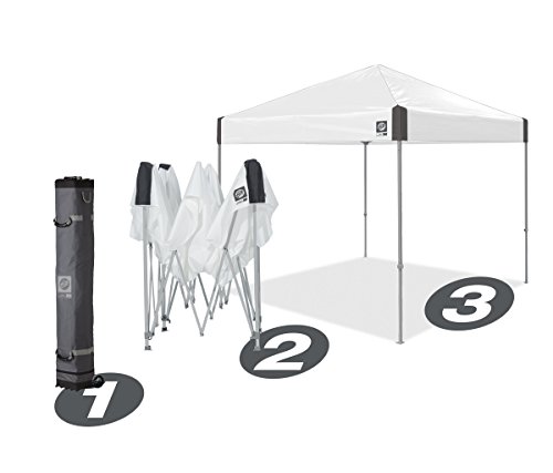 E-Z UP Ambassador Instant Shelter Canopy, 10' x 10', Roller Bag and 4 Piece Spike Set, White Slate