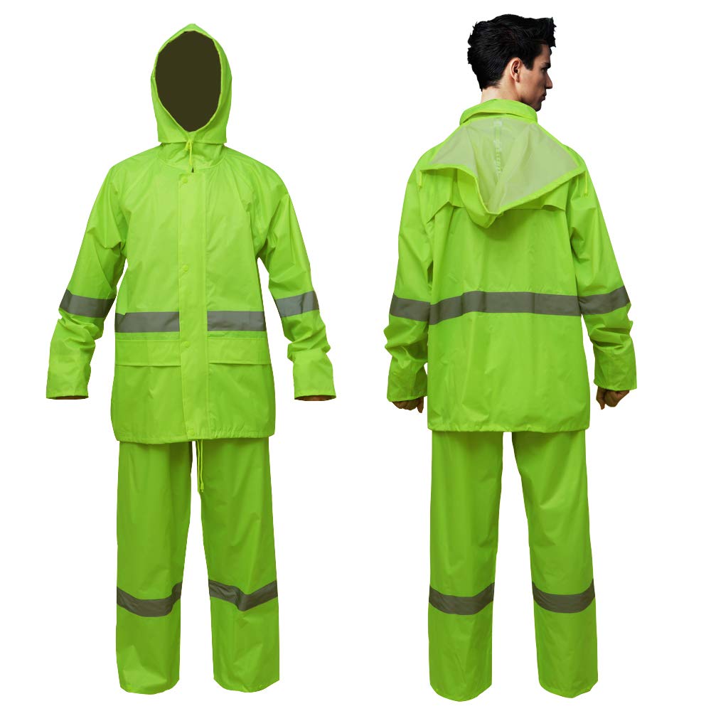 RainRider Rain Coat for Men Women Waterproof Hi-Vis Rain Suits Gear Jacket with Pants Workwear (Hi-Vis,XXX-Large)