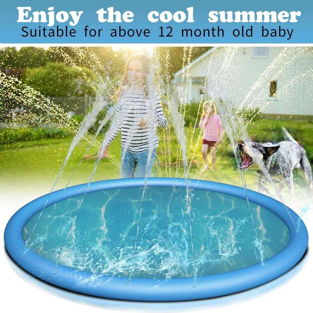 Sprinkler Splash Pad for Dogs .Non Slip Dog Pool Sprinkler for Dogs Thickened Durable Bath Pool Outdoor Games Water Mat Toys,- (59")