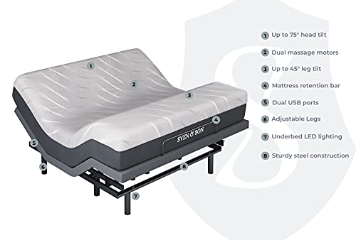 Sven & Son King Adjustable Bed Base Frame + 14” Luxury Cool Gel Memory Foam Hybrid Mattress, Head Up Foot Up, USB Ports, Zero Gravity, Interactive Dual Massage, Wireless, Classic (King)
