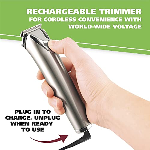 Wahl Stainless Steel Lithium-Ion Cordless Beard Trimmer for Men – Rechargeable All in One Men’s Trimmer with Rotary Ear & Nose Trimmer, & Detail Trimmer – Model 9818A