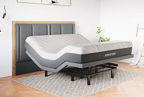 Sven & Son King Adjustable Bed Base Frame + 14” Luxury Cool Gel Memory Foam Hybrid Mattress, Head Up Foot Up, USB Ports, Zero Gravity, Interactive Dual Massage, Wireless, Classic (King)