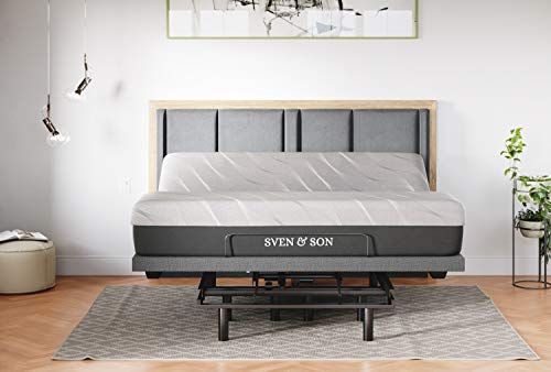 Sven & Son King Adjustable Bed Base Frame + 14” Luxury Cool Gel Memory Foam Hybrid Mattress, Head Up Foot Up, USB Ports, Zero Gravity, Interactive Dual Massage, Wireless, Classic (King)