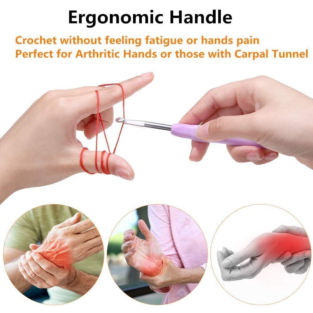 14 Size Crochet Hooks Set,2mm(B)-10mm(N) Ergonomic Crochet Hooks with Case for Arthritic Hands, Extra Long Crochet Needles