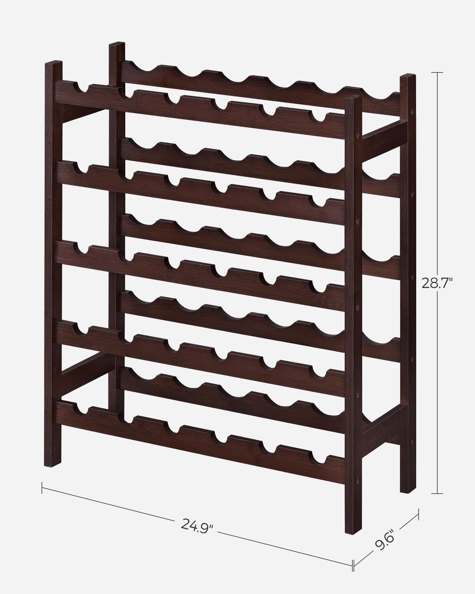 SONGMICS 30-Bottle Wine Rack, 5-Tier Freestanding Floor Bamboo Wine Holder, Display Stand Shelves, Wave Bars, Espresso UKWR25BR