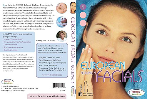 European Facials Volume 1 DVD - Great Video for Medical & Master Esthetician. Learn About Esthetician Supplies, Equipment (Table / Bed Setup, Steamer, Magnifying Lamp), Skin Analysis. Learn Skin Care Cleansing Treatments & Facial Massage. (1 Hr. 34 Mins.)