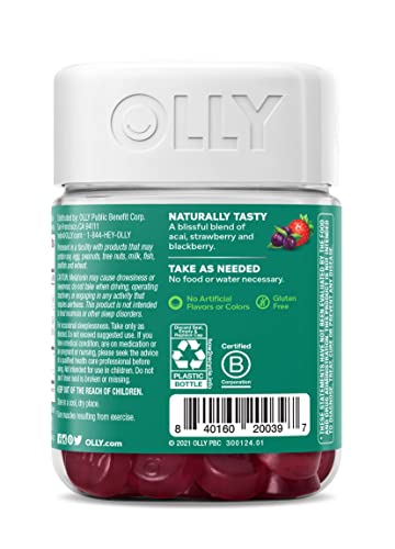 OLLY Muscle Recovery Sleep Gummies, Sleep and Sore Muscle Support, 3mg Melatonin, Tart Cherry, Vitamin D, Berry Flavor - 40 Count
