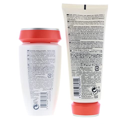 Kerastase Nutritive Bain Satin 2 Shampoo 8.5 Ounce and Lait Vital Conditioner 6.8 Ounce Set