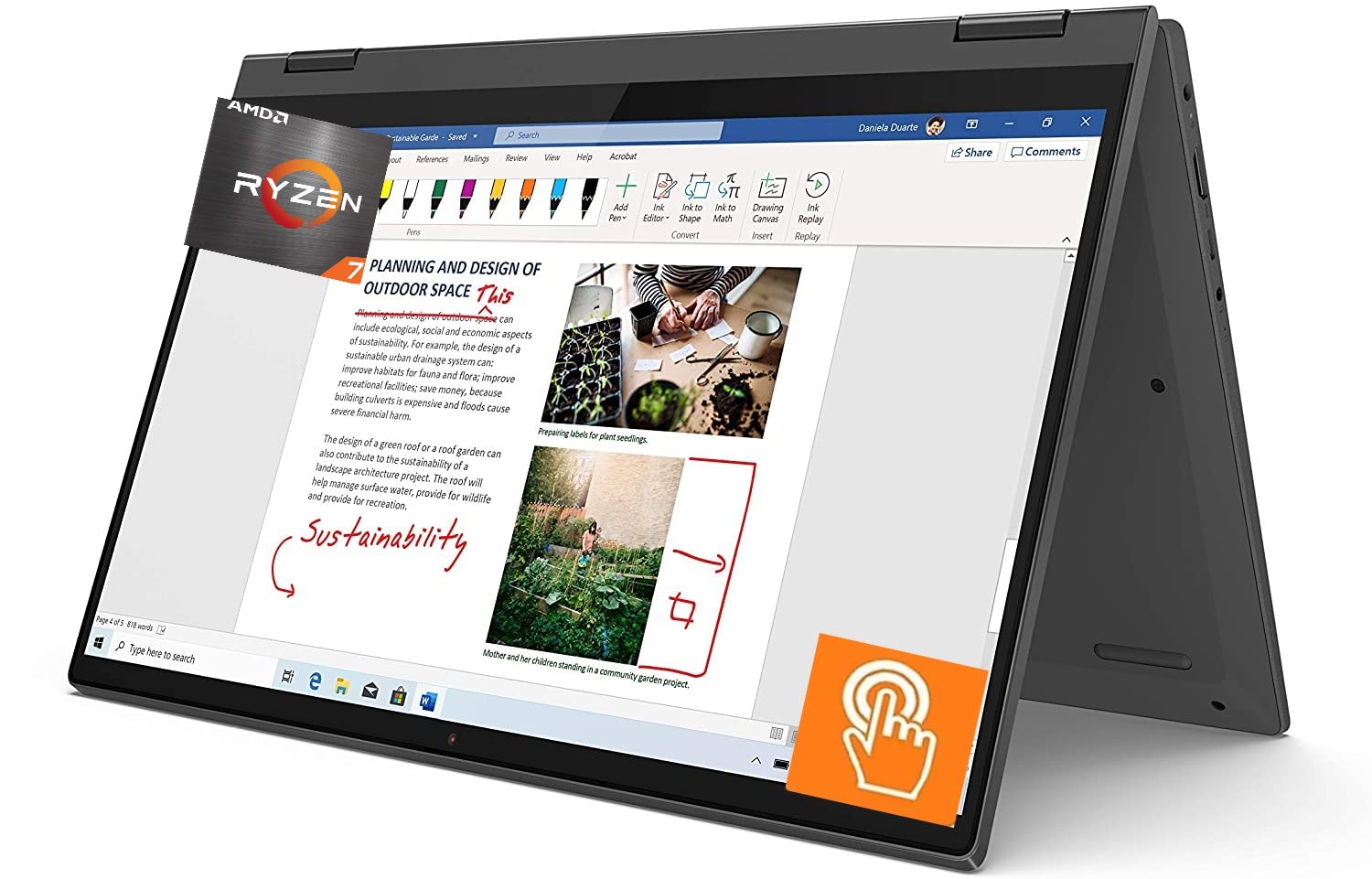 Lenovo Flex 5 14 2-in-1 Laptop, 14.0" FHD Touch Display, Ryzen 7 5700U, 16GB RAM, 1TB PCIe SSD, AMD Radeon Graphics, Bluetooth, Webcam, Backlit Keyboard, Fingerprint Reader, Windows 11 Home