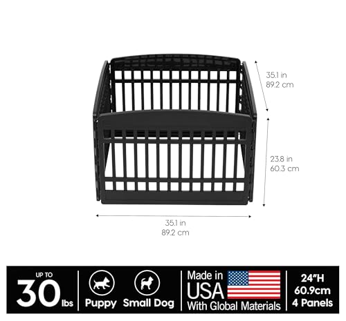 IRIS USA 24" Dog Playpen, 4-Panel Pet Playpen, Puppy Playpen, Indoor/Outdoor Dog Pen, 35 x 35 x 24, Foldable, Fold It Down, Easy Storing, Customizable, Black