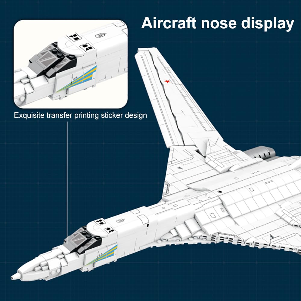 MISINI 33036 Aircraft Building Blocks Kit, 1598 Pcs Soviet Supersonic TU-160 Strategic Bomber White Swan Aricraft Model Building Blocks, Jets Building Blocks Sets, Gifts for Military Fans and 14+