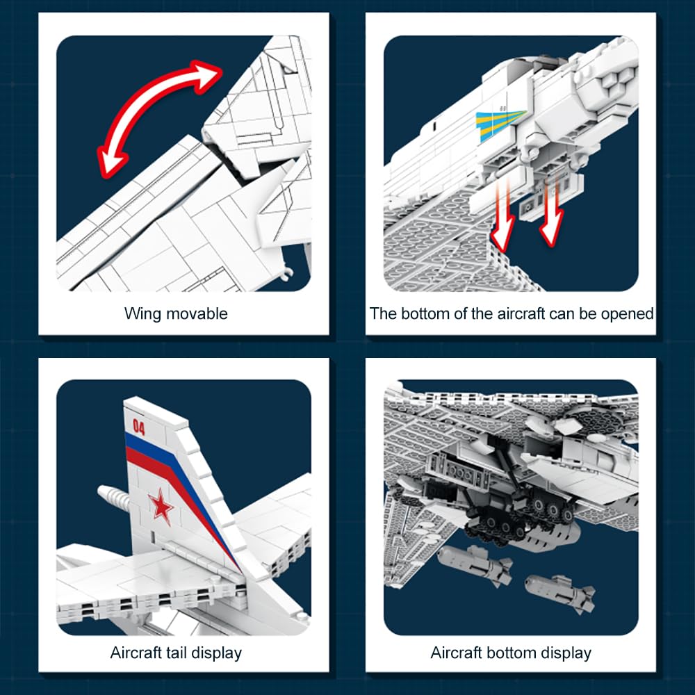 MISINI 33036 Aircraft Building Blocks Kit, 1598 Pcs Soviet Supersonic TU-160 Strategic Bomber White Swan Aricraft Model Building Blocks, Jets Building Blocks Sets, Gifts for Military Fans and 14+