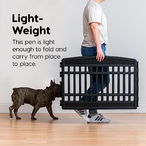 IRIS USA 24" Dog Playpen, 4-Panel Pet Playpen, Puppy Playpen, Indoor/Outdoor Dog Pen, 35 x 35 x 24, Foldable, Fold It Down, Easy Storing, Customizable, Black