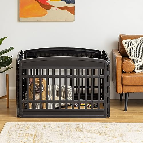 IRIS USA 24" Dog Playpen, 4-Panel Pet Playpen, Puppy Playpen, Indoor/Outdoor Dog Pen, 35 x 35 x 24, Foldable, Fold It Down, Easy Storing, Customizable, Black