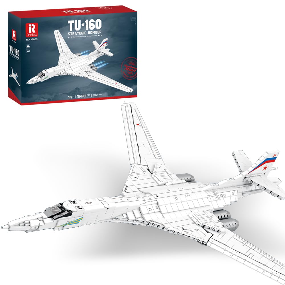 MISINI 33036 Aircraft Building Blocks Kit, 1598 Pcs Soviet Supersonic TU-160 Strategic Bomber White Swan Aricraft Model Building Blocks, Jets Building Blocks Sets, Gifts for Military Fans and 14+