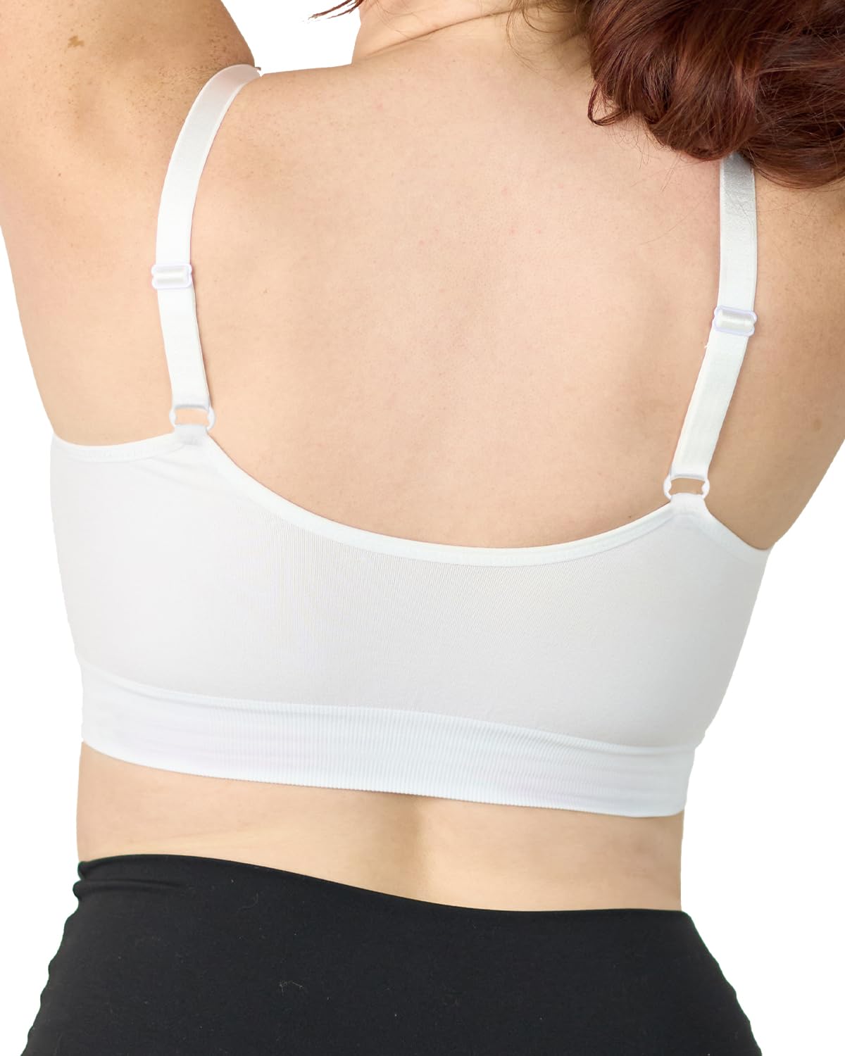 Coobie Women's V-Neck Lace Trim Bra, Pullover Wirefree T-Shirt Bra,White,X-Large