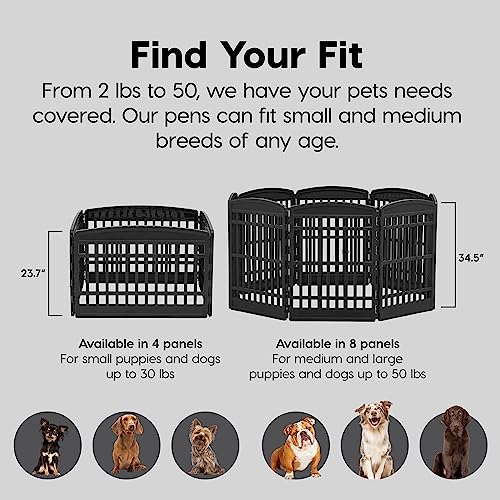 IRIS USA 24" Dog Playpen, 4-Panel Pet Playpen, Puppy Playpen, Indoor/Outdoor Dog Pen, 35 x 35 x 24, Foldable, Fold It Down, Easy Storing, Customizable, Black