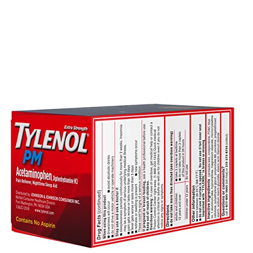 Tylenol PM Extra Strength Pain Reliever & Sleep Aid Caplets, 500 mg Acetaminophen, 100 ct