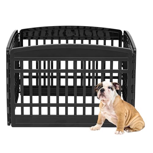 IRIS USA 24" Dog Playpen, 4-Panel Pet Playpen, Puppy Playpen, Indoor/Outdoor Dog Pen, 35 x 35 x 24, Foldable, Fold It Down, Easy Storing, Customizable, Black
