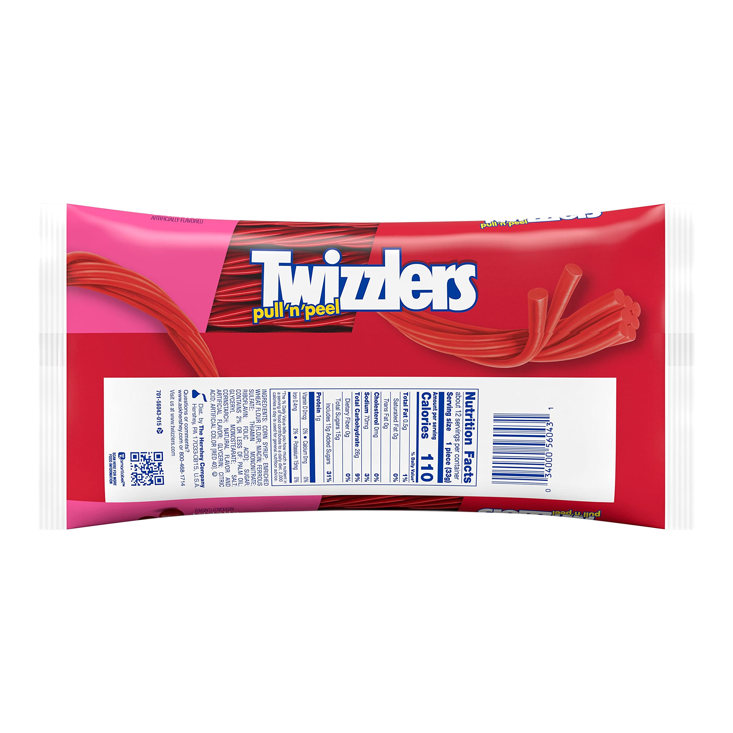 TWIZZLERS PULL 'N' PEEL Cherry Flavored Laydown Bag, 14 oz.