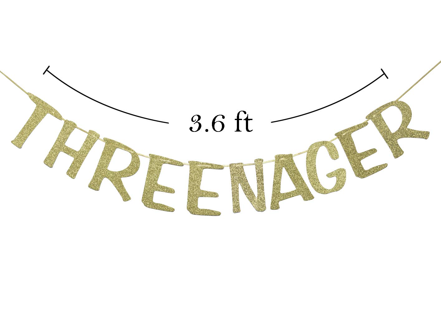 Threenager Banner Hanging Garland for 3rd Birthday Party Photo Prop Party Decoration Sign (Gold Glitter)