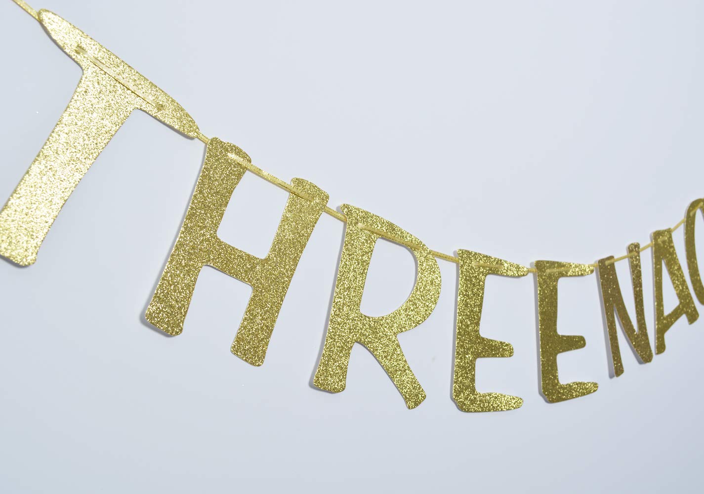 Threenager Banner Hanging Garland for 3rd Birthday Party Photo Prop Party Decoration Sign (Gold Glitter)