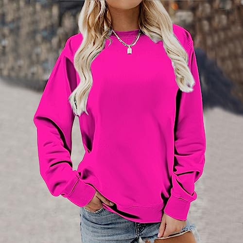 Amazone Shopping Oversized Tunic Pullovers for Women Solid Drop Sleeve Long Sweatshirts Plus Size Blouse Tops Ladies Fall Clothes Hot Pink