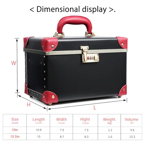 urecity Portable Retro Leather Makeup Train Case Cosmetic Organizer Case Leather Storage Box with Combination Lock (12.5", Black)
