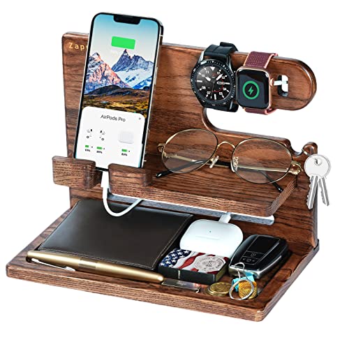 ZAPUVO Gifts for Men, Gifts for Dad Husband Fathers Day from Daughter Son Kids Wife, Ash Wood Phone Docking Station Nightstand Organizer, Birthday Gifts Ideas Boyfriend Anniversary Graduation for Him