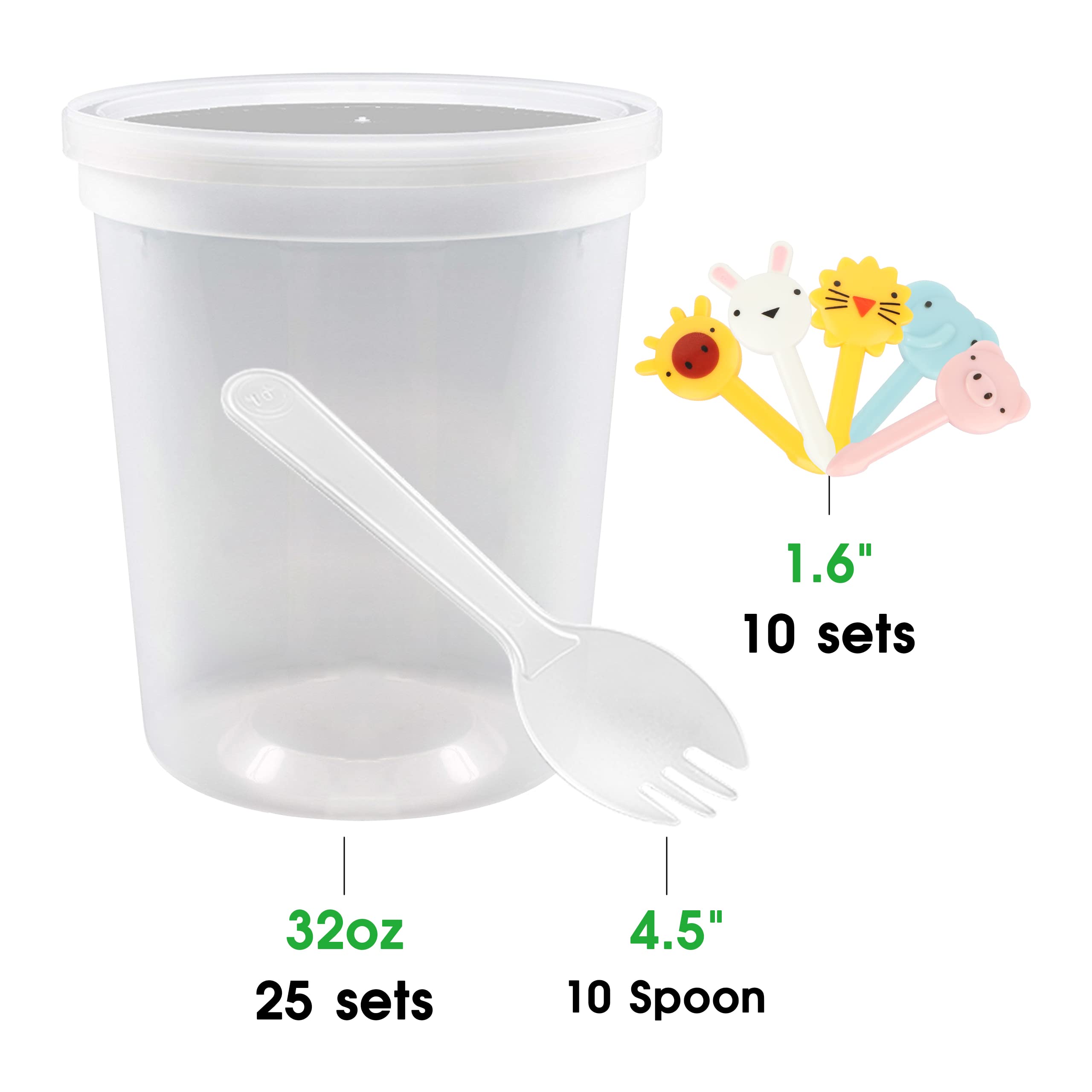 [50 Pack, 2 Size] Food Storage Containers with Lids,16oz, 32oz Plastic Airtight Deli Food Containers w Spoons, Microwave Freezer Food Container, BPA-Free Dishwasher Leakproof Clear Takeout Meal Preps