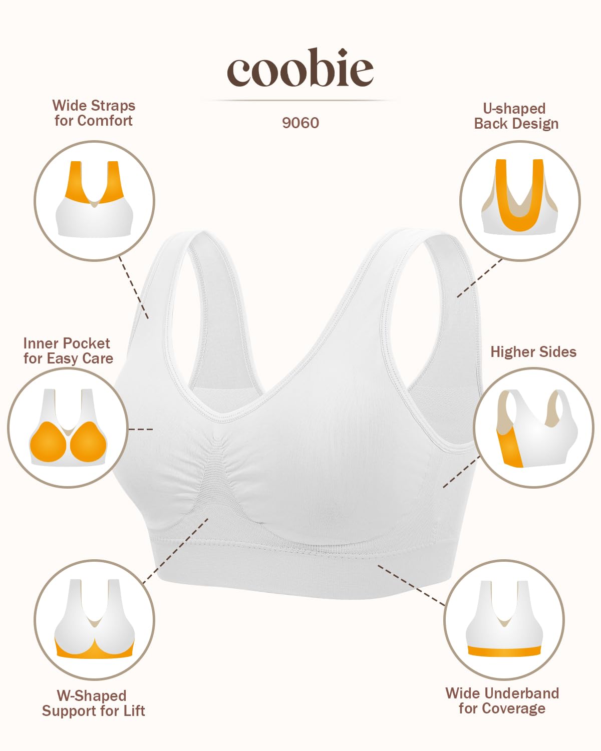 Coobie Seamless Comfort Bra,White,X-Large