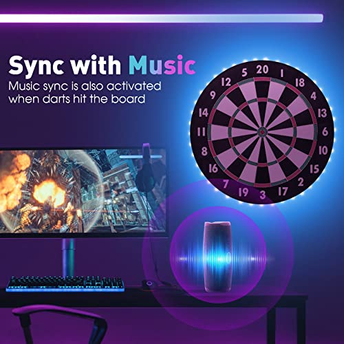 LFSMVT Dartboard LED Strip Lights, RGBIC Dart Board Lights with Bluetooth APP & Remote Control, Music Sync, DIY Cuttable Lights for 13-18 inch Dart Boards, USB Powered (Dartboard Not Include)