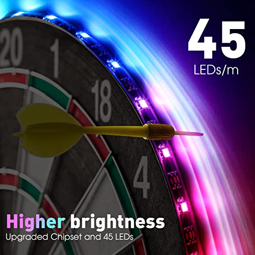 LFSMVT Dartboard LED Strip Lights, RGBIC Dart Board Lights with Bluetooth APP & Remote Control, Music Sync, DIY Cuttable Lights for 13-18 inch Dart Boards, USB Powered (Dartboard Not Include)