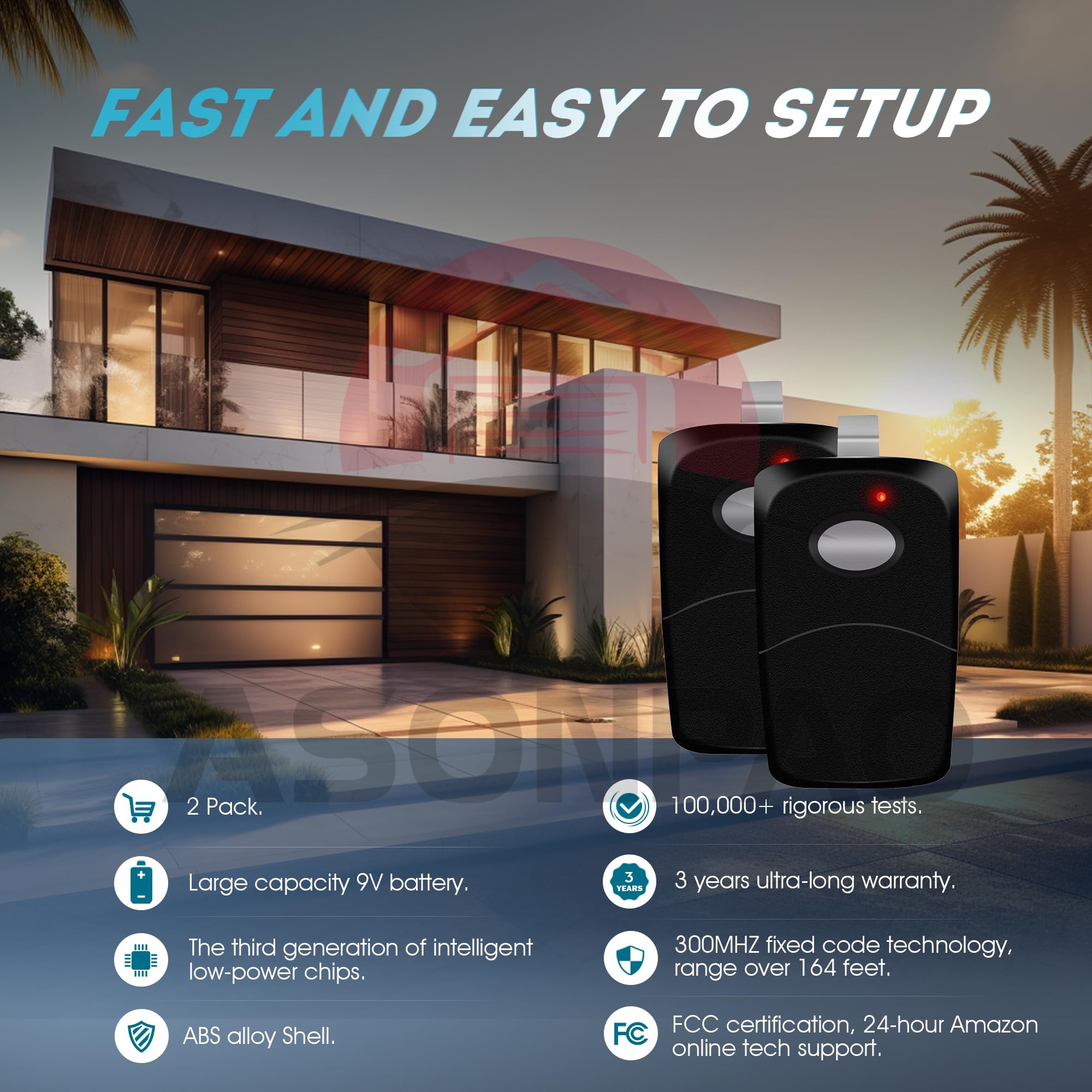 2 for Multicode Gate Opener Remote 3089 308911 MCS308911 Linear Multi-Code Garage Door Opener 3-Year-Warranty 300MHZ 10 Dip Switch