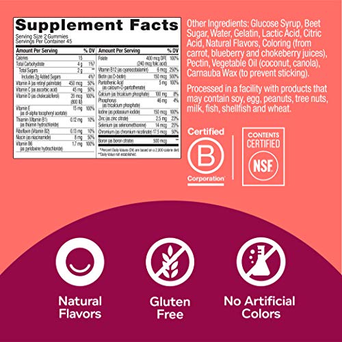 OLLY Women's Multivitamin Gummy, Vitamins A, D, C, E, Biotin, Folic Acid, Chewable Supplement, Berry Flavor, 90-Day Supply - 180 Count