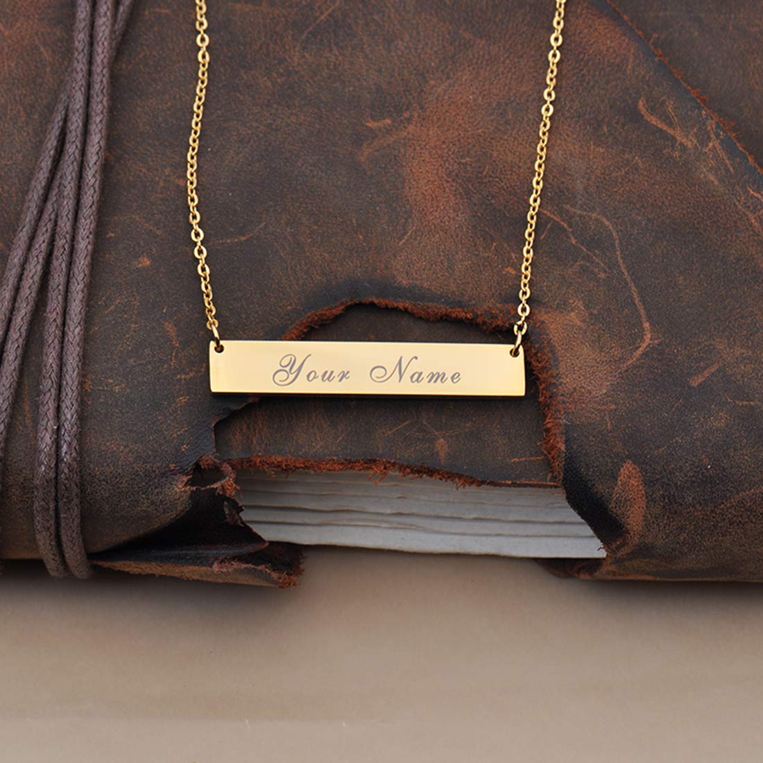 HUAN XUN Personalized Name Bar Necklace Cobi Gold Jewelry Valentine's Day for Her