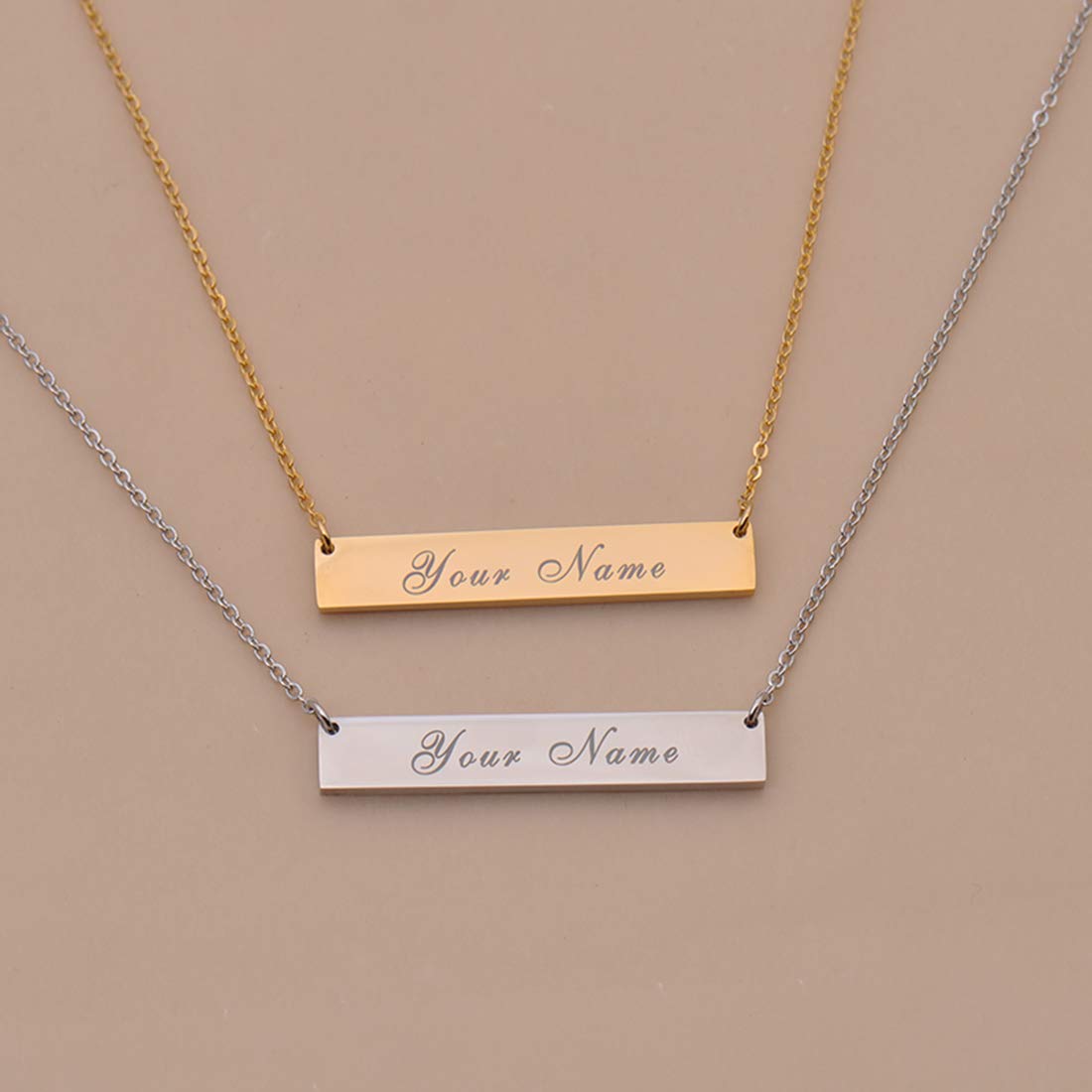 HUAN XUN Personalized Name Bar Necklace Cobi Gold Jewelry Valentine's Day for Her