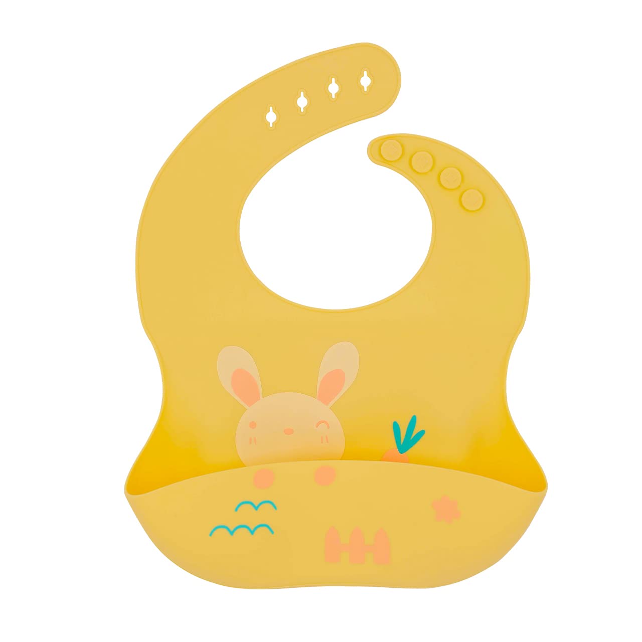 myHomeBody Waterproof Baby Bibs, Baby Bib Catcher, Baby Bib with Food Catcher, Baby Bibs Reusable, Cute Baby Bibs Silicone, Yellow Rabbit, 1pc