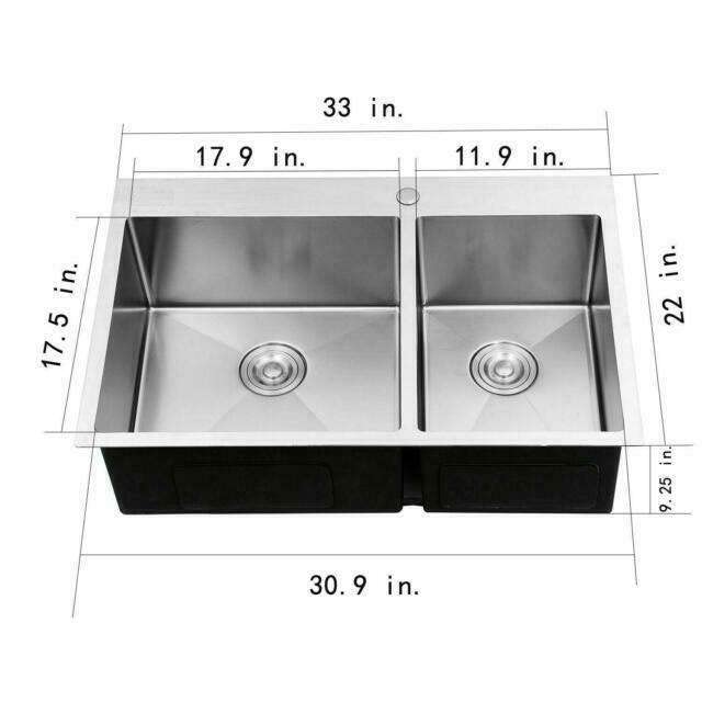 UHTQ 33" x 22" x 9" Stainless Steel Double Bowl 16 Gauge Kitchen Sink w/Bottom Grid Kitchen sink Kitchen accessories Portable sink Home improvement Kitchen sinks Kitchen sink accessories Kitche