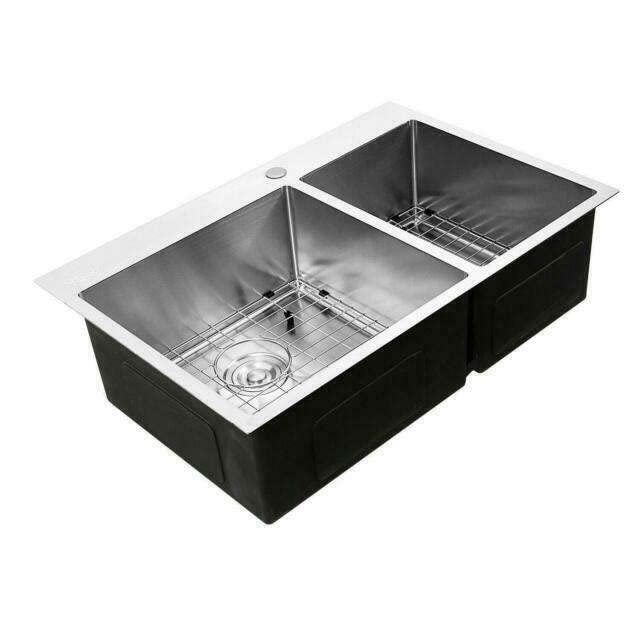UHTQ 33" x 22" x 9" Stainless Steel Double Bowl 16 Gauge Kitchen Sink w/Bottom Grid Kitchen sink Kitchen accessories Portable sink Home improvement Kitchen sinks Kitchen sink accessories Kitche